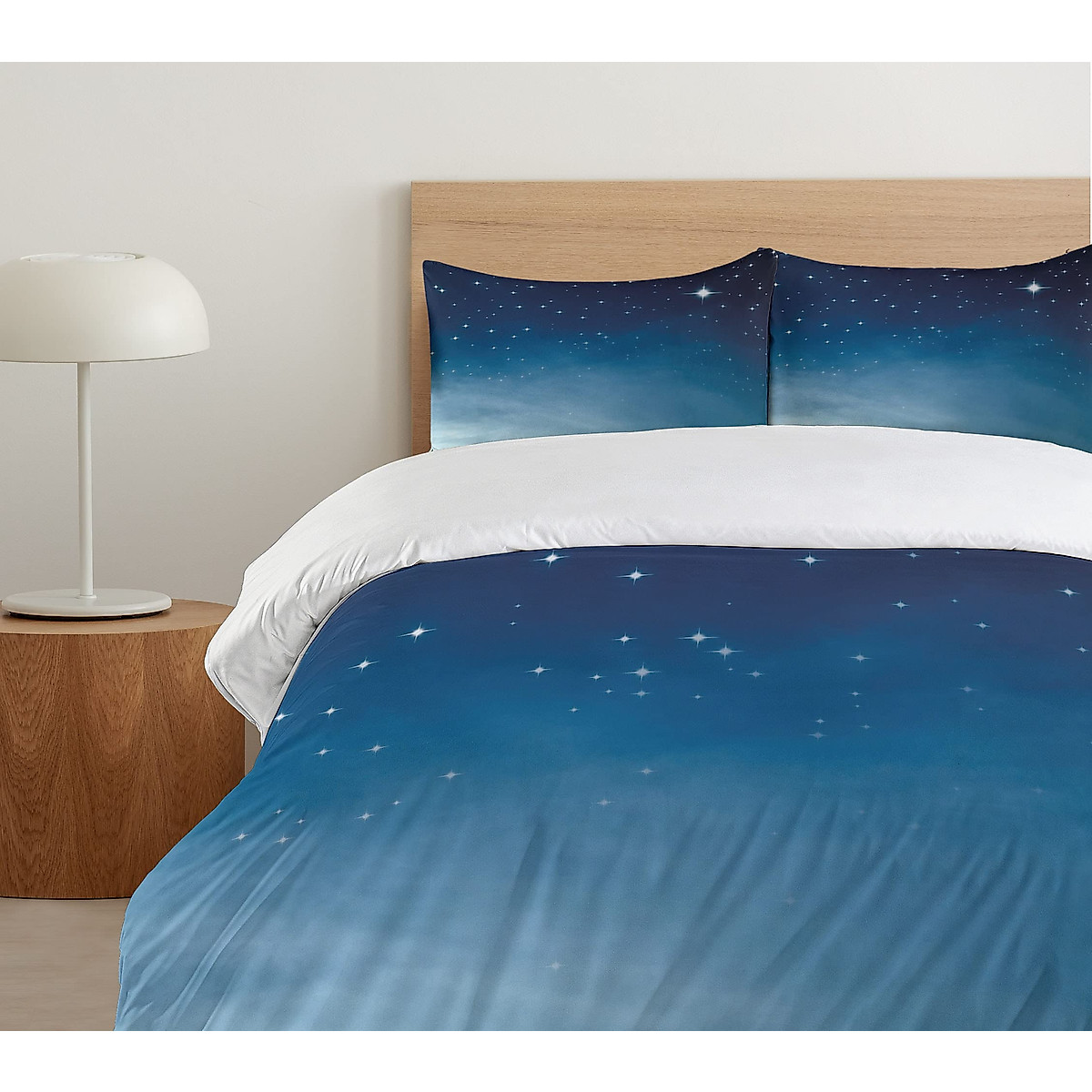 Ambesonne Night Duvet Cover Set, Ombre Inspired Sky Vibrant Stars Universe Astronomy Exploration, Decorative 2 Piece Bedding Set with 1 Pillow Sham, Twin Size, Pale Blue Dark Blue