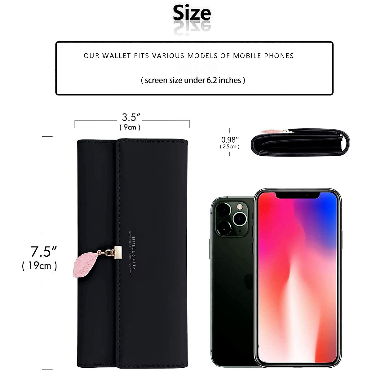 Chic Boutique De Mode Wallets for Women Large Wallet Leather Phone Wallet Ladies Girls Cute Long Slim Trifold Soft Purse Unique Original (Black)