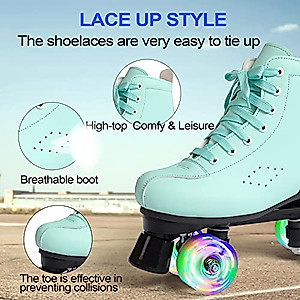 kelodo Roller Skates for Women and Men, PU Leather Double Row-Classic Roller Skates for Girls/Boys, 8 LED Light Wheels Roller Boot Quad-Skates for Kids & Adults Outdoor/Indoor