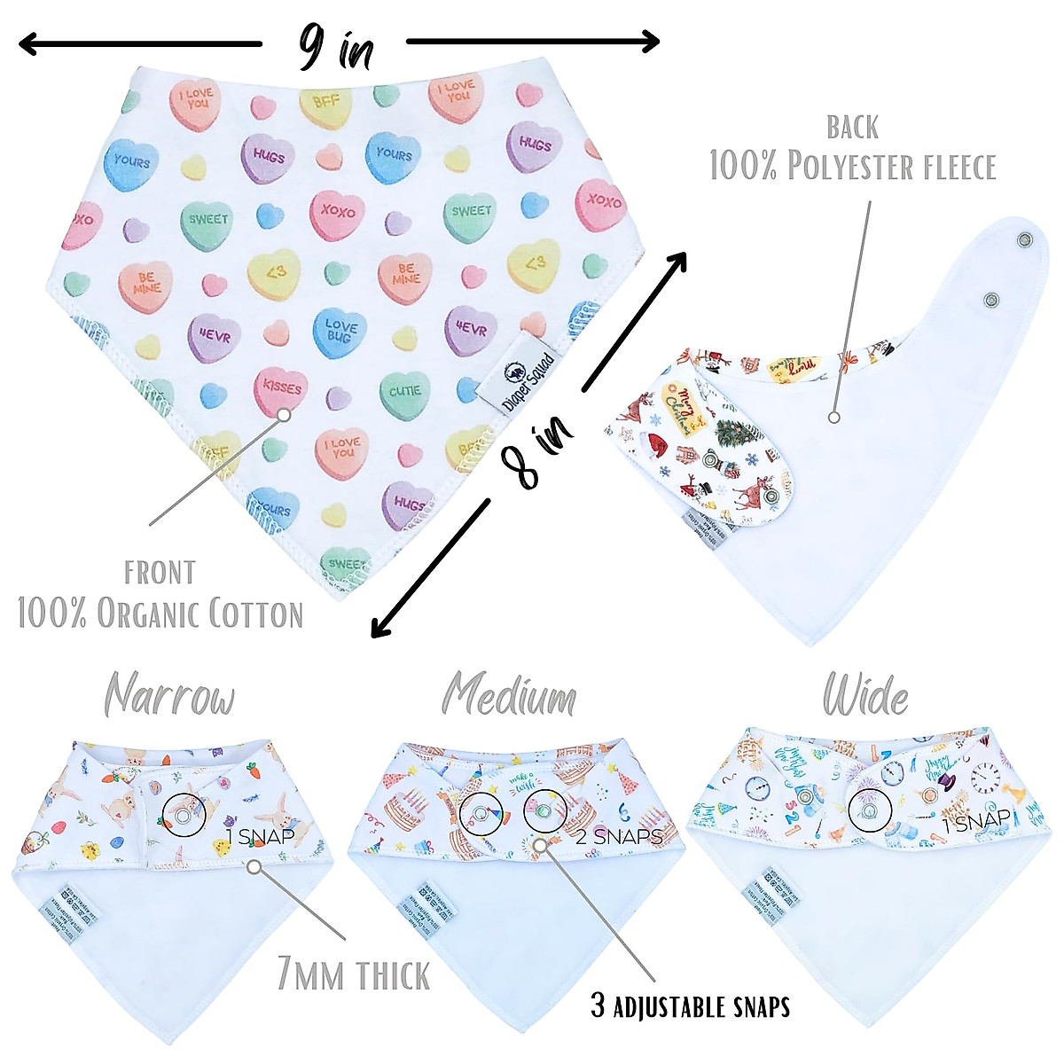 DiaperSquad's 10-Pack Baby Bibs for Drooling and Teething, Bibs for Boys, Baby Girl - Solid Cotton Baby Drool Bibs (Holiday)