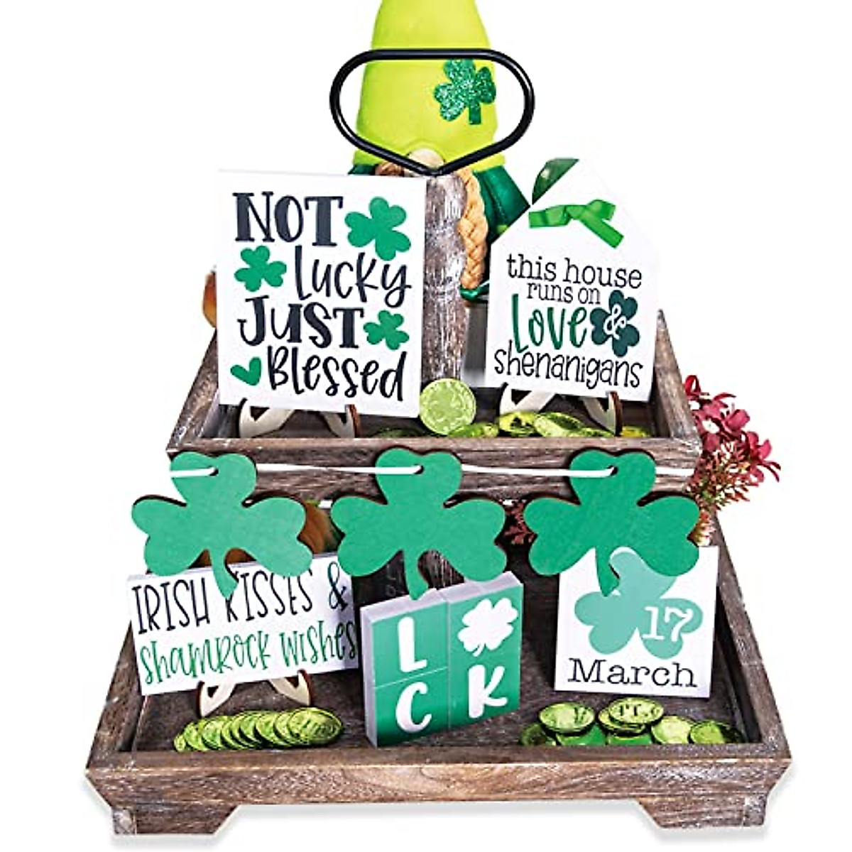 41PCS St Patricks Day Tiered Tray Decor,St Patricks Day Decor,Irish Decor for Home,Shamrock St. Patrick's Day Farmhouse Rustic Wood Signs Irish Themed Centerpieces for Office Kitchen Table Party Decor