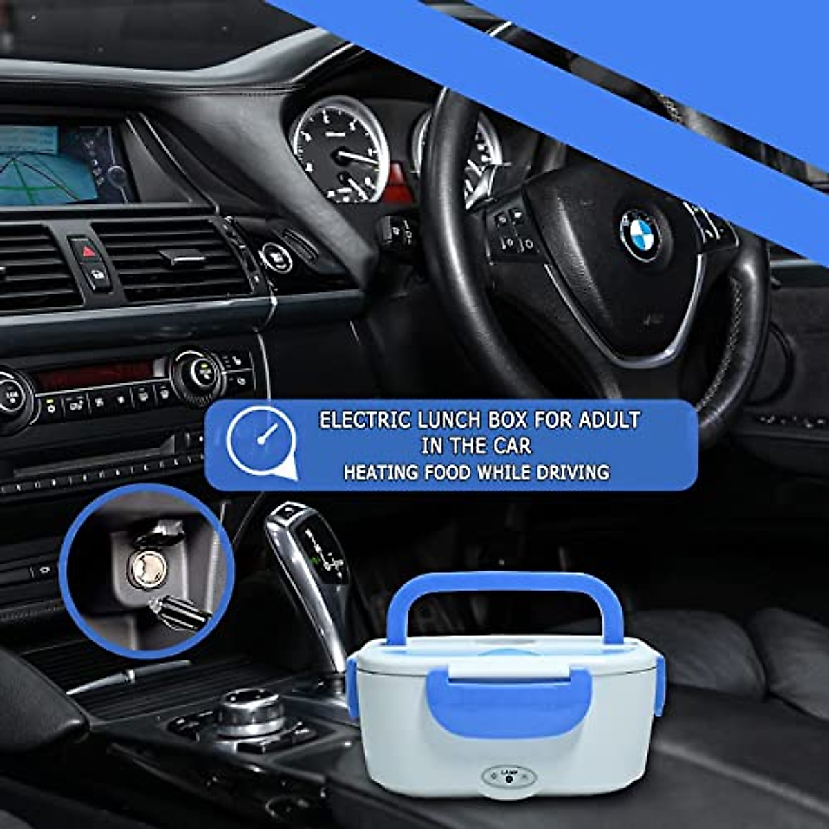 HYAUGX Electric Lunch Box Food Warmer 80W Quick Heater for Adult 1.5L Portable Lunchbox 3-in-1 for Truck/Car/Home, Self Heating Box with Removable SS Container/Spoon/Fork/Insulation Bag/Seal Ring