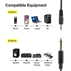 PNGKNYOCN 3.5mm TRS to 1/4 inch TS Cable，6.35mm (1/4 inch) Mono to 3.5mm (1/8 inch) TRS Stereo Interconnect Audio Coiled Cable for Headphone,Amp etc.