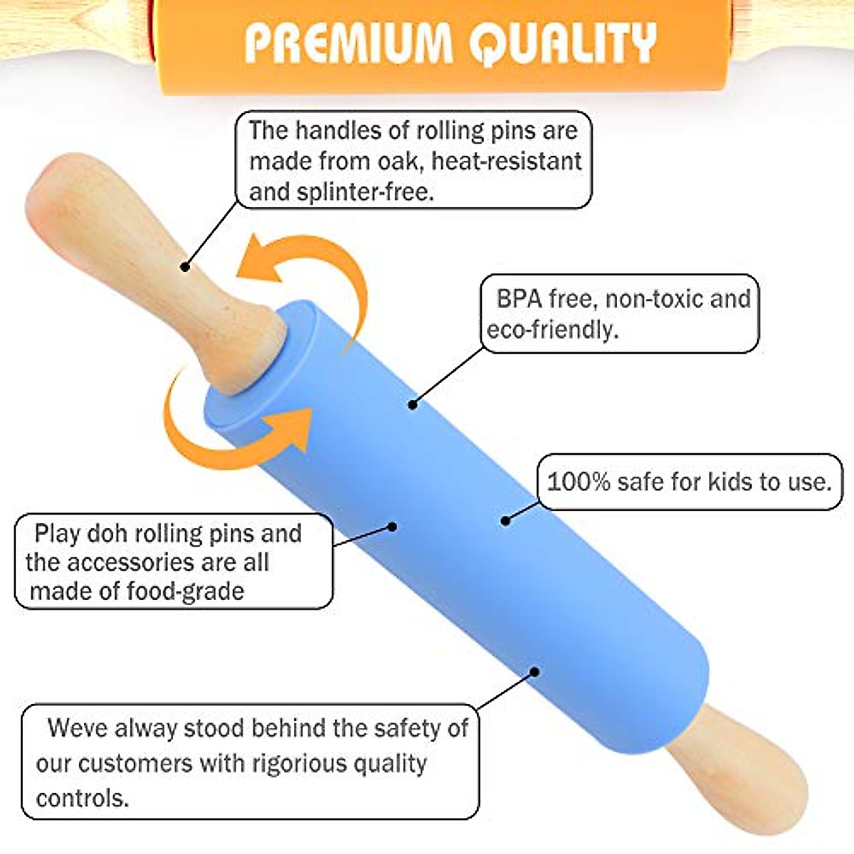 Koogel 8 Pcs Silicone Rolling Pins Set, 15 Inch Non-Stick 9 Inch Kids Rolling Pin Scraper Chopper Silicone Oil Brush Spatula for Parent-Child Baking