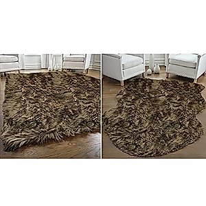 Gorilla Grip Faux Fur Rectangle Area Rug and Faux Fur Sheepskin Area Rug, Both in Brown Color, Both in Size 5x7, 2 Item Bundle