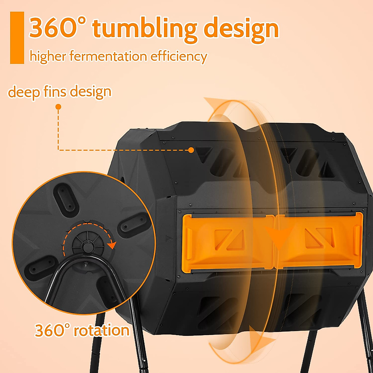 Composting Bins 43 Gallon Outdoor Tumbling Compost Bin Compost Tumbler Bucket Trash Can w/Dual Chamber Sliding Doors for Garden Patio,Orange Door