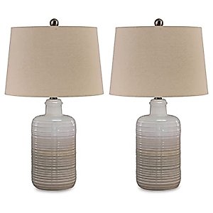 Signature Design by Ashley Marnina 25.5" Neutral Ceramic Table Lamp Set, 2 Count, Taupe