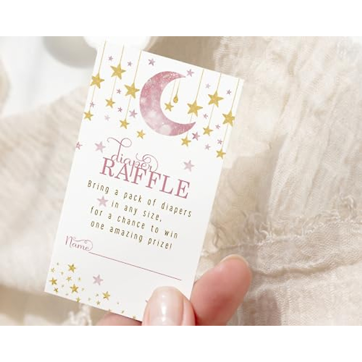 Twinkle Little Star Diaper Raffle Tickets, Celestial Baby Shower Games for Prizes, Pink and Gold Baby Shower Diaper Raffle Invitation Insert Cards, 50 Pack