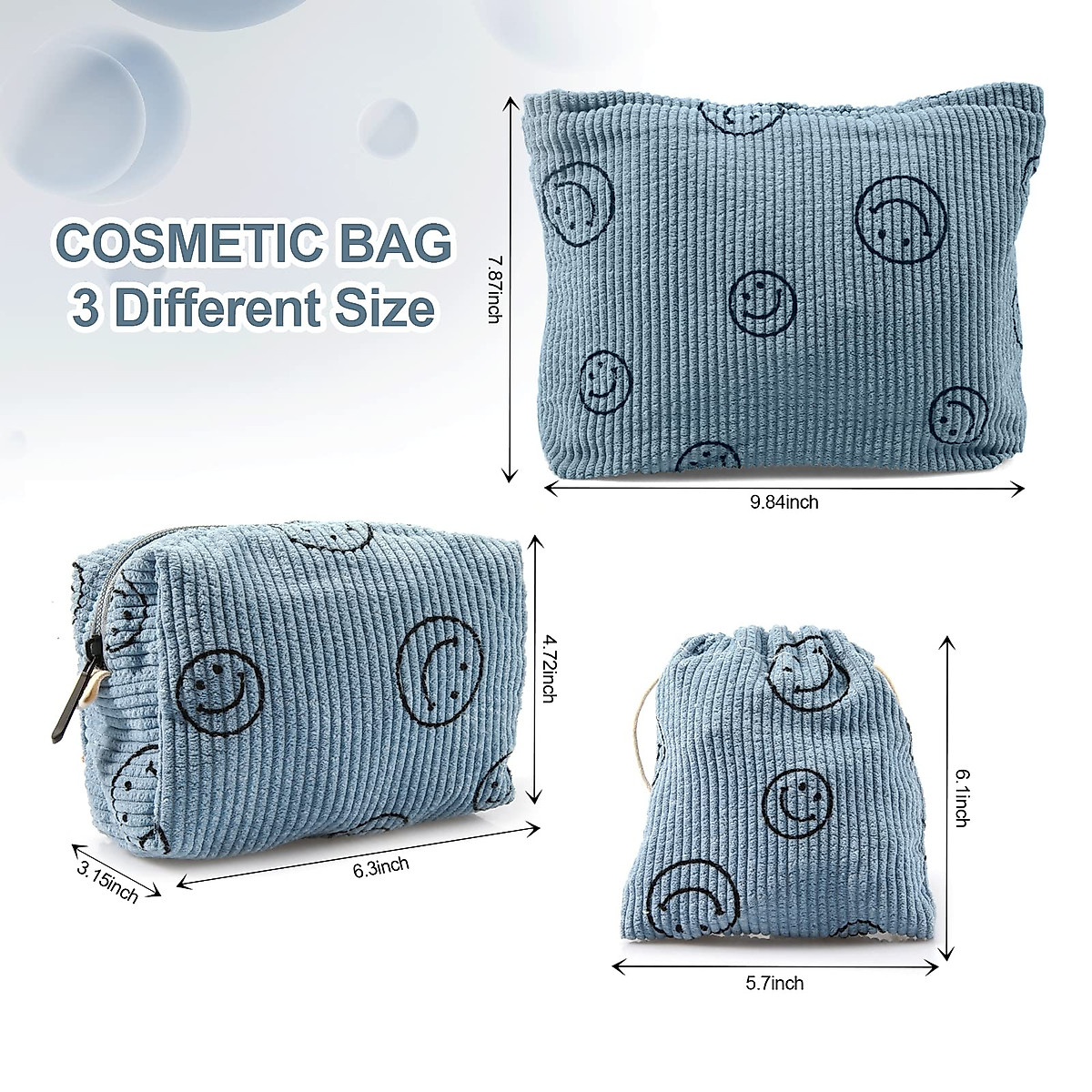 Hysnan Travel Makeup Bag Cosmetic Bag for Women, 3 Pieces Corduroy Makeup Organizer Bags Girls Makeup Pouch Large Capacity Travel Toiletry Bag