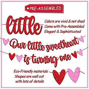 Valentine's 1st Birthday Banner Our Little Sweetheart is Turning One Heart Love Romantic Decorations for 1st One Year Old Kids Boy Girl Happy Bday Party Supplies