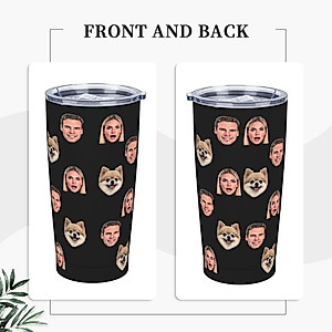 Personalized 20 Oz Tumbler With Lid and Straw, Custom Stainless Steel Insulated Travel Coffee Cup With Name Picture, Customized Water Bottle Mug for Men Women, Face