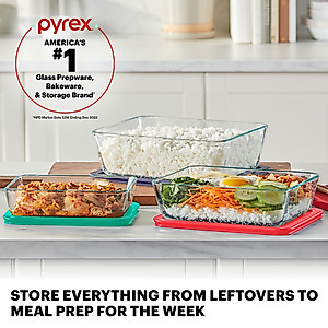 Pyrex Simply Store 10-Pc Glass Food Storage Container Set with Lid, 11-Cup, 6-Cup & 3-Cup Rectangular Glass Storage Containers with Lid, BPA-Free Lid, Dishwasher, Microwave and Freezer Safe