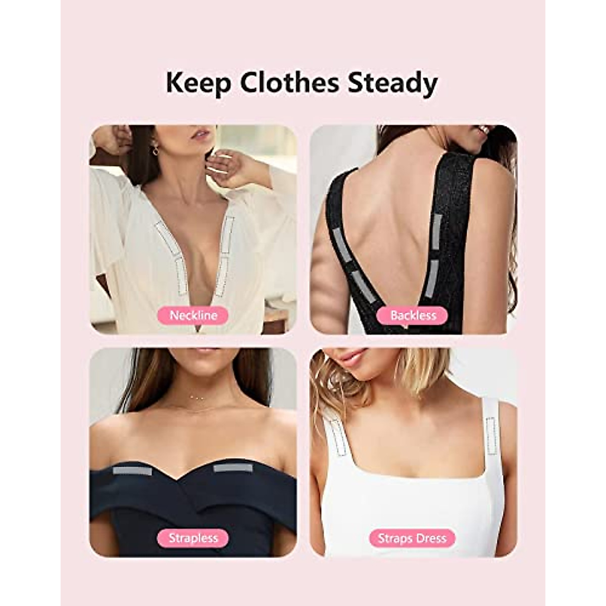 100-Strips Double-Sided Tape for Fashion, Tape for Clothes, Fabric Tape for Women Clothing and Body, All Day Strength Tape Adhesive, Invisible and Clear Tape for Sensitive Skins