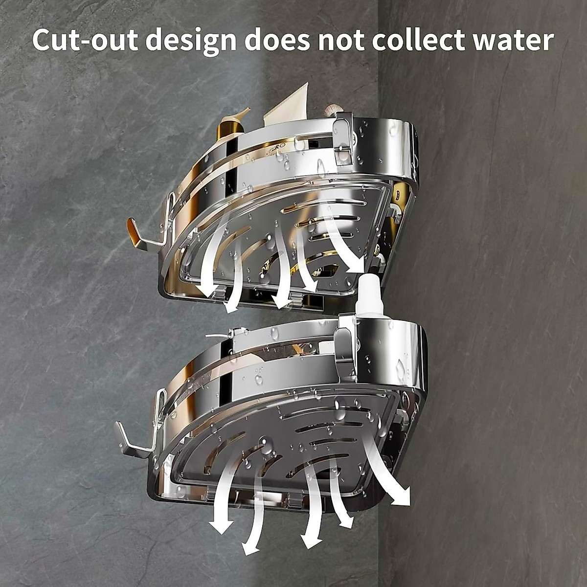 YWHWXB Shower Corner Shelf No Drilling,Bathroom Shower Corner Organizer Shelf, Wall Mounted Adhesive Storage Caddy for Bathroom, Kitchen (Grey-2pcs)