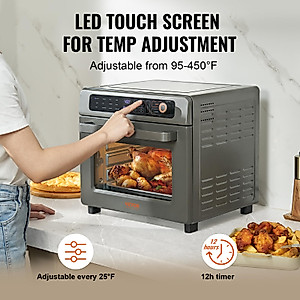 VEVOR 12-IN-1 Air Fryer Toaster Oven, 25L Convection Oven, 1700W Stainless Steel Toaster Ovens Countertop Combo with Grill, Pizza Pan, Gloves, 12 Slices Toast, 12-inch Pizza, Home and Commercial Use