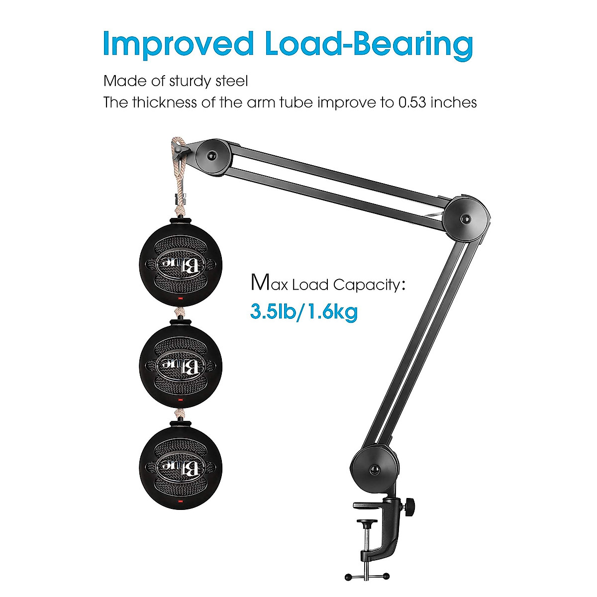 Puroma Microphone Arm Stand Adjustable Suspension Boom Scissor Arm Stand Upgraded Heavy Duty Microphone Stand with 5 Ties for Blue Yeti, Snowball, and Blue Yeti Nano (Medium)