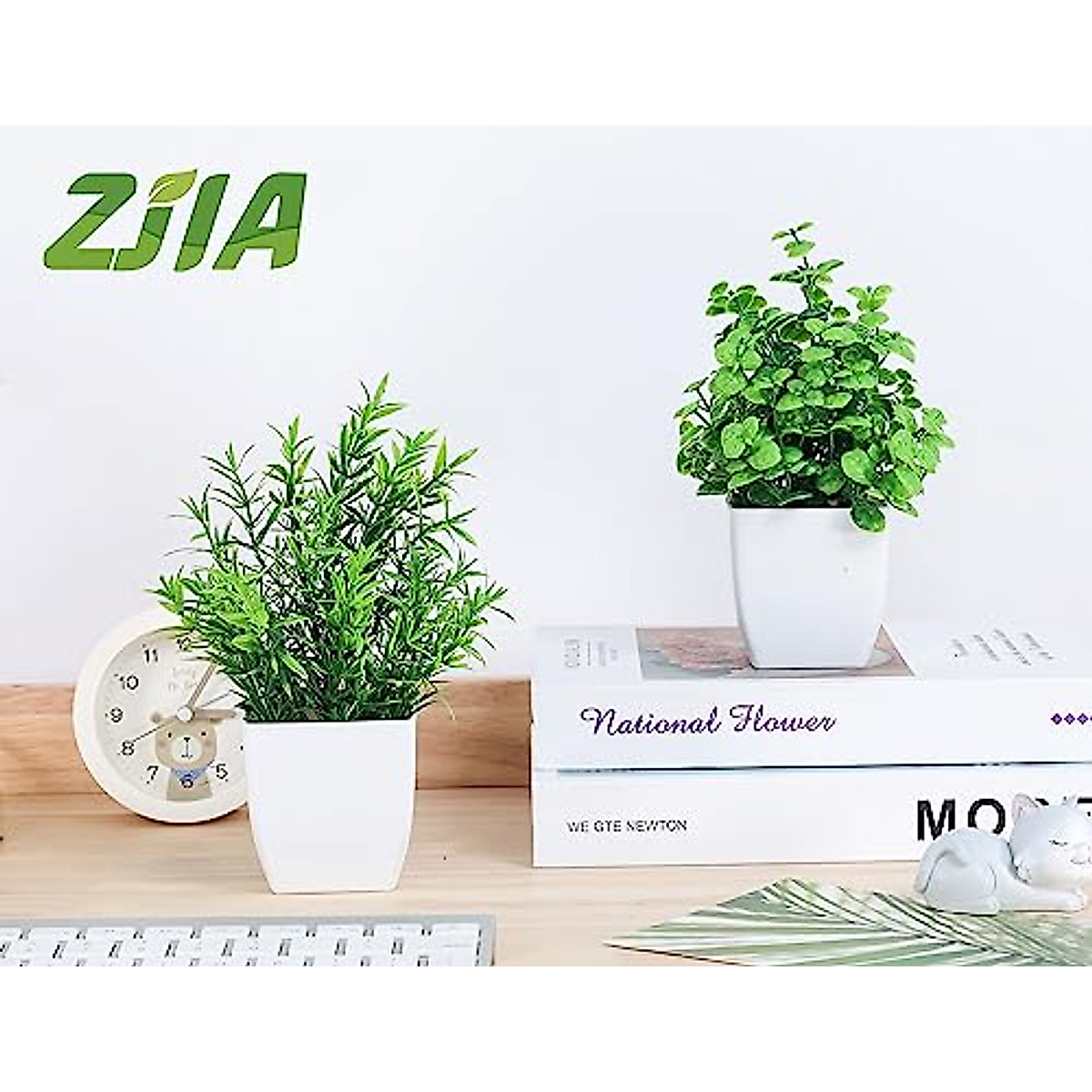 ZJIA 2 Packs Fake Plants Small Artificial Greenery Faux Plants Indoor for Home Farmhouse Bathroom Shelf Decor