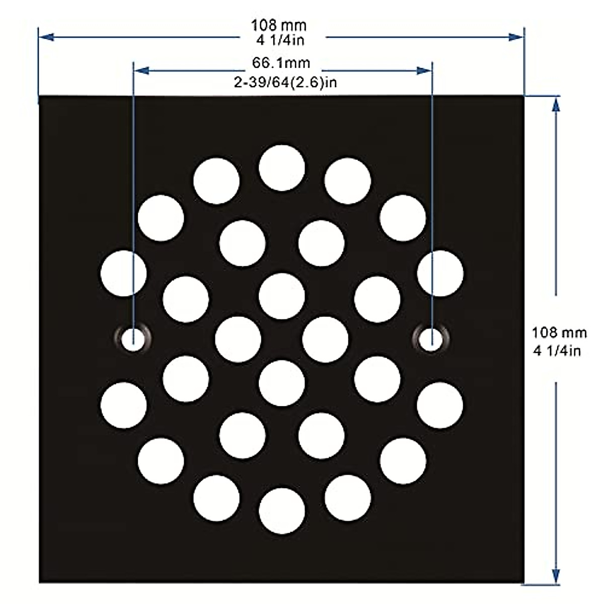 VOURUNA Square 4-1/4 Inch (108mm*108mm) Screw-in Shower Drain Cover Replacement Square Floor Drainer Grate, (Black)