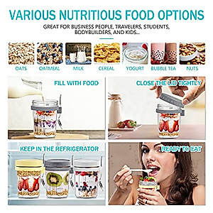 Alitake Overnight Oats Container with Lid and Spoon - 16 oz Glass Overnight Oats Jars with Measurement Mark - 4 Pcs Portable Large Capacity Airtight Mason Jars for Overnight Oats, Cereal, Milk, Fruit