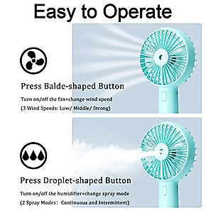 Portable Hand held Misting Fan, Small Personal USB Rechargeable Battery Operated Spray Fan Mister with 20ml Water Tank Mist Lash Fan Quiet 3 Speed Strong Cooling Wind for Travel Office Outdoors B