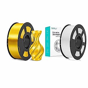 SUNLU Shiny Silk PLA Filament 1.75mm and PLA Meta Filament 1KG White，Smooth Silky Surface，Great Easy to Print for 3D Printers，Dimensional Accuracy +/- 0.02mm, Silk Light Gold + White 1KG