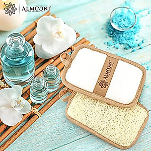 Almooni Premium Egyptian Exfoliating Loofah Pad Body Scrubber - Rectangular loofa Shape - Made with Natural Egyptian Shower lufa Sponge That Gets You Clean, Not Just Spreading Soap (2 Pack)