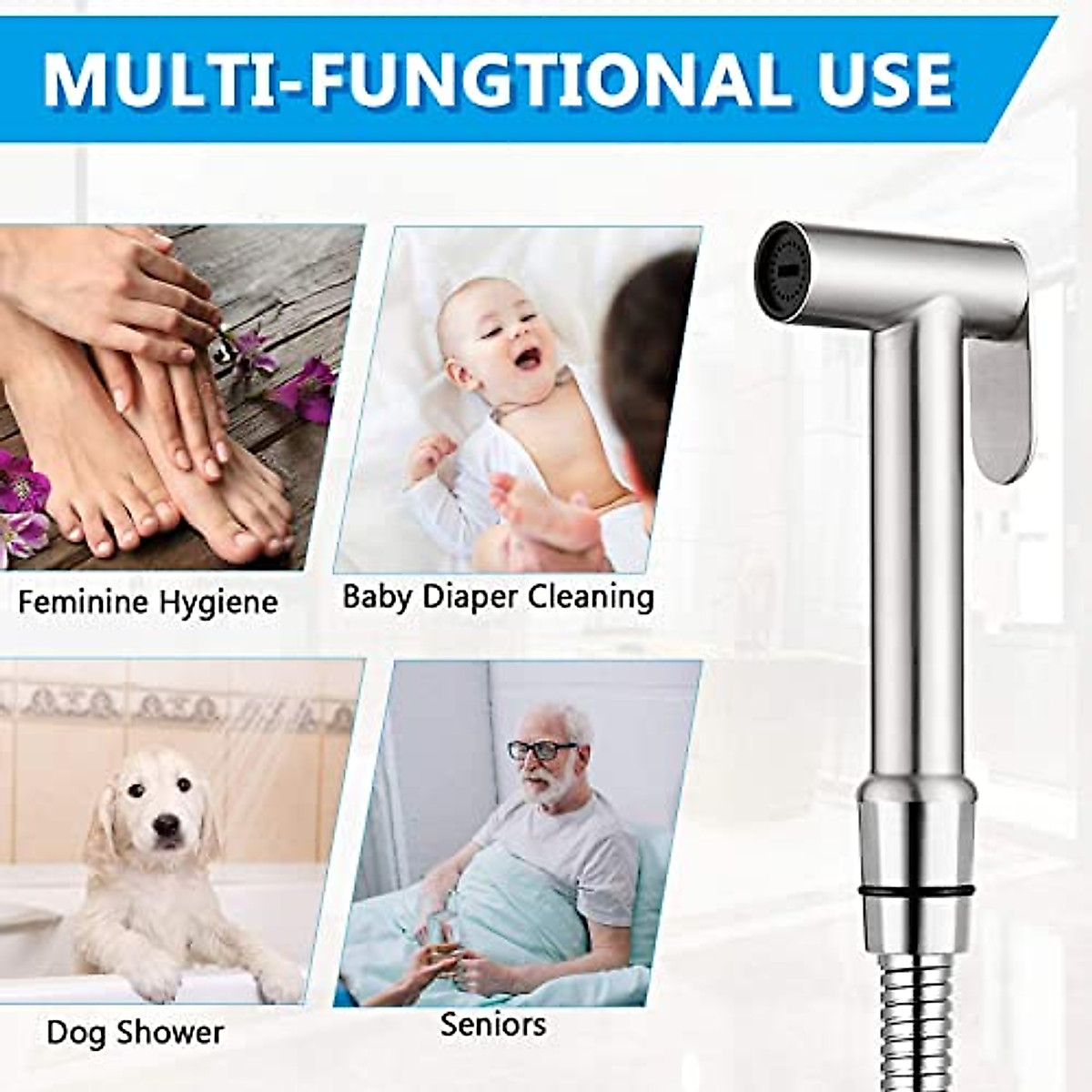 Luxury Bidet Sprayer for Toilet-Handheld Sprayer Attachment with Brass Leak Free T-Valve&Adjustable Jet Spray, Perfect for Feminine Hygiene