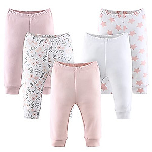 The Peanutshell Baby Girl Pants Set | 5 Pack in Newborn to 24 Month Sizes | Floral, Pink, White, Stars (as1, Age, 12_Months)
