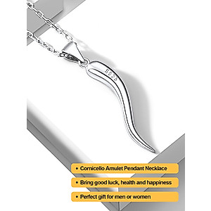 U7 Italian Horn Pendant for Car Sterling Silver Lucky Pepper Pendant Cornicelli Necklace 18 Inch