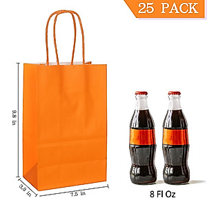 AZOWA Orange Gift Bags Medium Size Kraft Paper Bags with Handles (9.8 x 7.5 x 3.9 in, Orange, 25 Pcs)