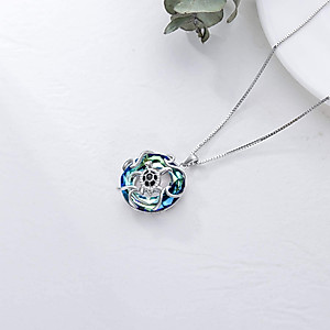 TOUPOP Ocean Wave and Cute Sea Turtle Necklace for Women 925 Sterling Silver Necklace Pendant Jewelry with CrystalGifts for Turtle Lovers Girls Mother 0.79 * 0.79 inches silver