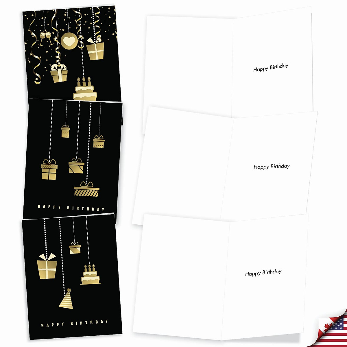 The Best Card Company - 10 Birthday Note Cards Boxed (4 x 5.12 Inch) - Celebration Candles and Cake, Notecards Assorted (Not Gold Foil) - Elegant Event AM6723BDG-B1x10