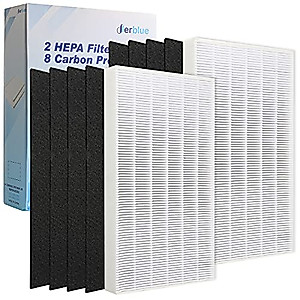 DerBlue 2 Sets True HEPA Filter & 8Pcs Carbon Replacement Filters A 115115 Size 21 for Winix PlasmaWave 5300 6300 5300-2 6300-2 P300 C535