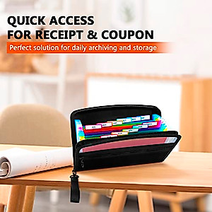 Nicecho Receipt Coupon Organizer, 13 Pockets Small Accordion File Organizer with Rainbow Labels, Small File Folder for Cards Bill Business Document, Zipper Closure, 11 * 6.8 Inches (Black) …