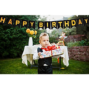 Happy Birthday Banner Black and Gold Glitter Letters on Thick Cardstock Paper Black Happy Birthday Bunting Garland for Birthday Photo Booth and Backdrop Hanging Party Supplies
