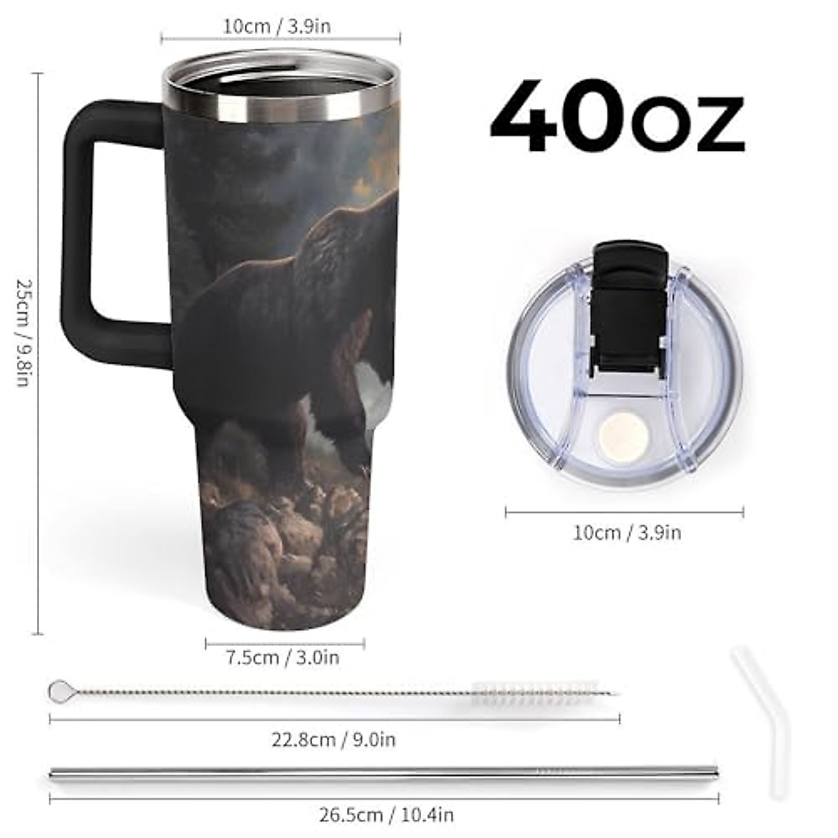 Bear Hunting Insulated Tumblers with Handle Stainless Steel Coffee Mug Funny Travel Cup with Lid Straw 40oz