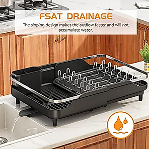 PXRACK Dish Drying Rack, Expandable(11.5"-19.3") Dish Rack for Kitchen Counter, Dish Rack and Drainboard Set, Dish Drainer with Utensil Holder for Kitchen Sink, Black