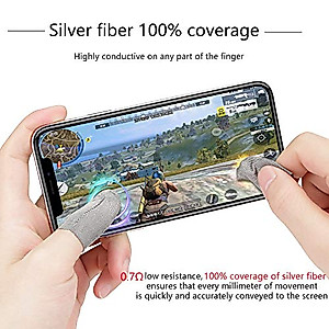 Silver Fiber 100%, 0.01"(0.5mm) Ultra-Thin, PUBG Mobile Finger Sleeve Anti-Sweat Breathable for High-Ranking Players Mobile Game Streamer iPhone/iPad/Android Size: M(6P)