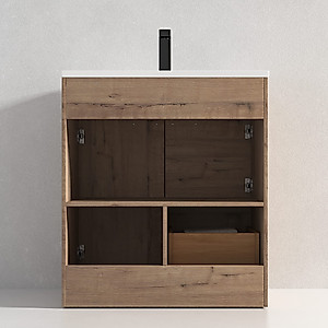 All Wood Freestanding Bathroom Vanity with Topmount Sink (Classic Oak, 30" w/Ceramic Sink)