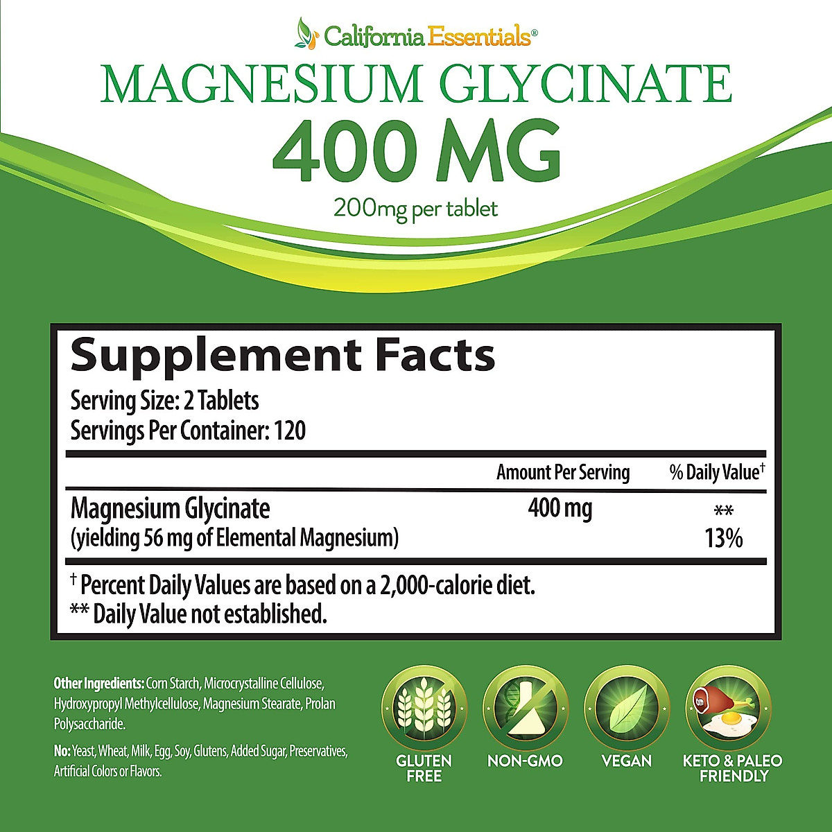 Magnesium Glycinate 400 - Chelated, High Absorption Magnesium for Muscle Relief, Bone & Heart Support -Vegan, Non-GMO, Gluten-Free 240 Tablets (Servings 120, Serving Size (2) 200mg Tablets)
