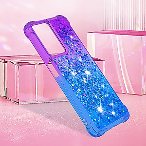 CAIYUNL for Oneplus Nord N300 5G Case with Tempered Glass Screen Protector,Glitter Bling Floating Liquid Women Girls Cute Phone Case Soft TPU Protective Cover for Oneplus Nord N300 5G-Purple Blue