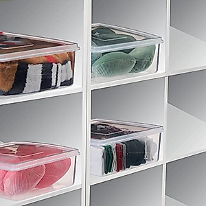 Sawysine 36 Pieces 5.5 Qt Plastic Storage Container Bin with Lids, Clear Shoe Storage Bin Box Bulk Stackable Storage Shoe Box for Organizing Shoes Closet Organization School Supplies