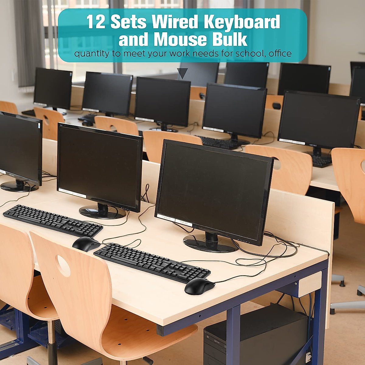 Fabbay 24 Pcs USB Wired Keyboard and Mouse 12 Wired Mouse 12 Corded Full Size Keyboard for School Office Home Compatible with Computer/Laptop/Windows/PC/Mac OS/Desktop