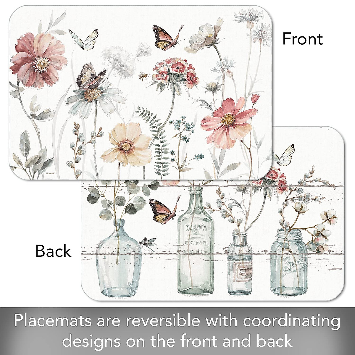 CounterArt Country Weekend 4 Pack Reversible Easy Care Flexible Plastic Placemat Made in The USA BPA Free, Easily Wipes Clean