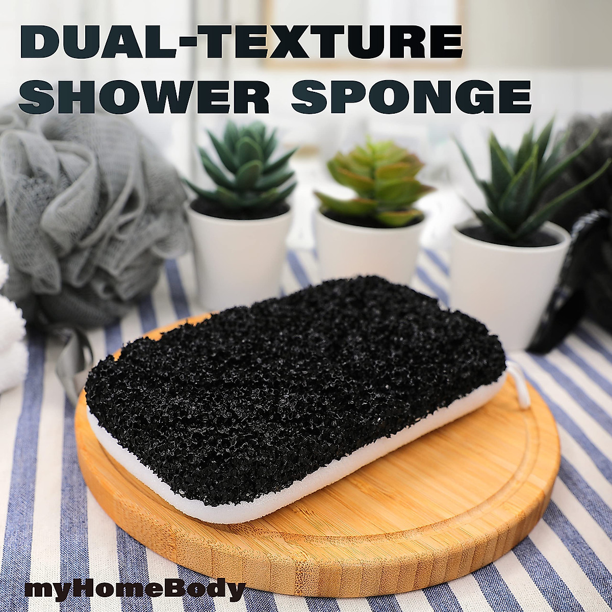 myHomeBody Extra Exfoliating Body Scrubber, Bath Sponge for Women, Loofah Exfoliator for Men, 1pc