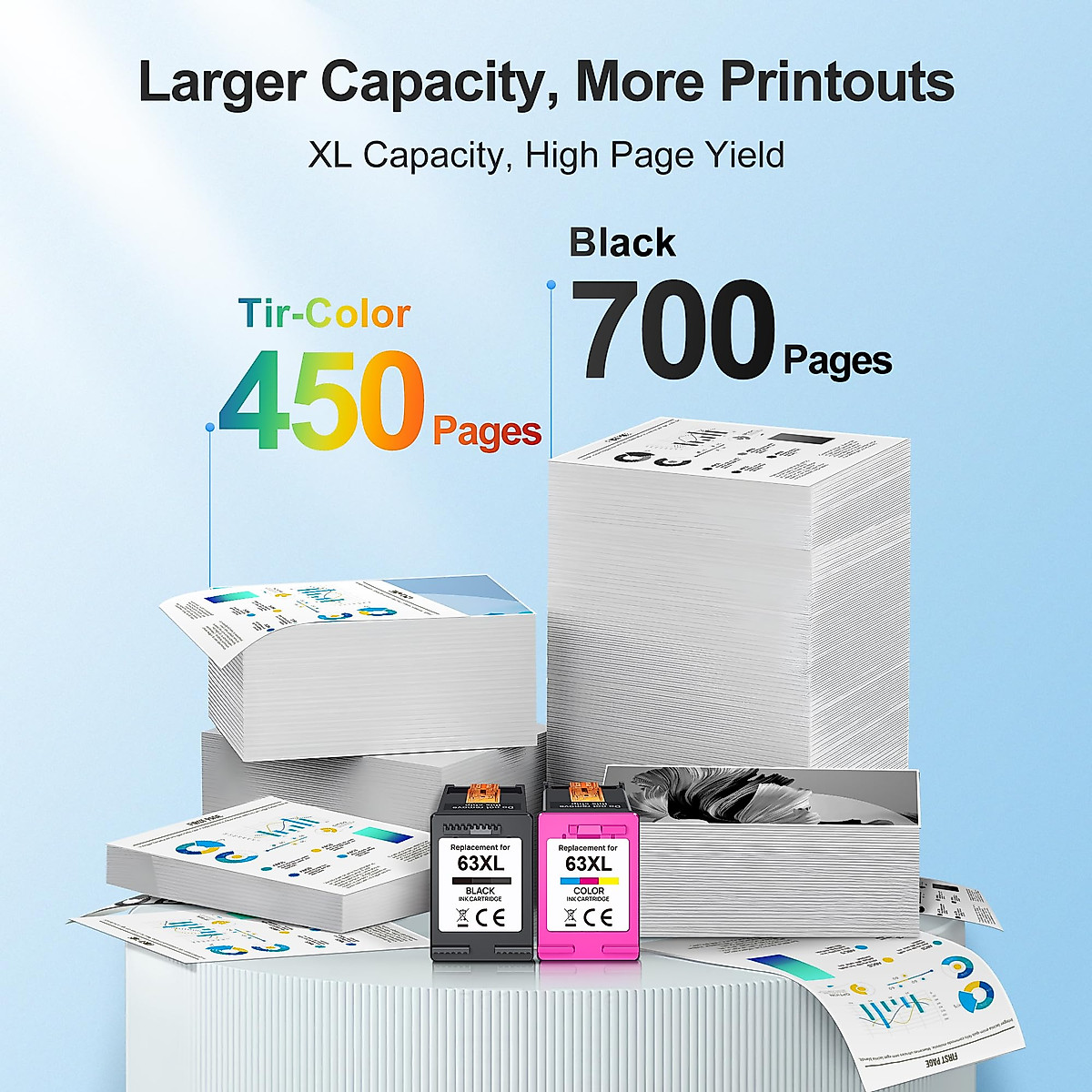 WEKVA Remanufactured Ink Cartridge Replacement for HP Ink 63 63XL Works for HP OfficeJet 3830 4650 4655 5255 5258 5200 3833 Envy 4520 4512 DeskJet 1112 2130 3630 3633 Printer (1 Black,1 Color,2 Pack)