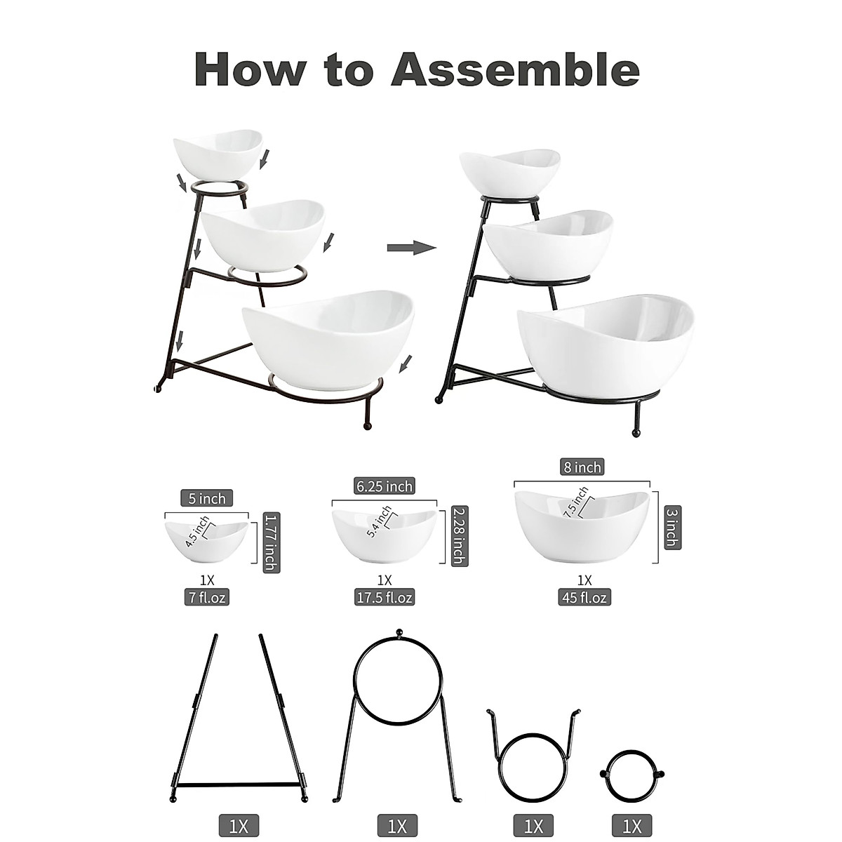 LAUCHUH 3 Tier Serving Tray, Chip and Dip Serving Set Oval Serving Bowl Set Serving Dish for Entertaining Easter Thanksgiving Christmas Dessert, Appetizer, Candy, Vegetable, Black