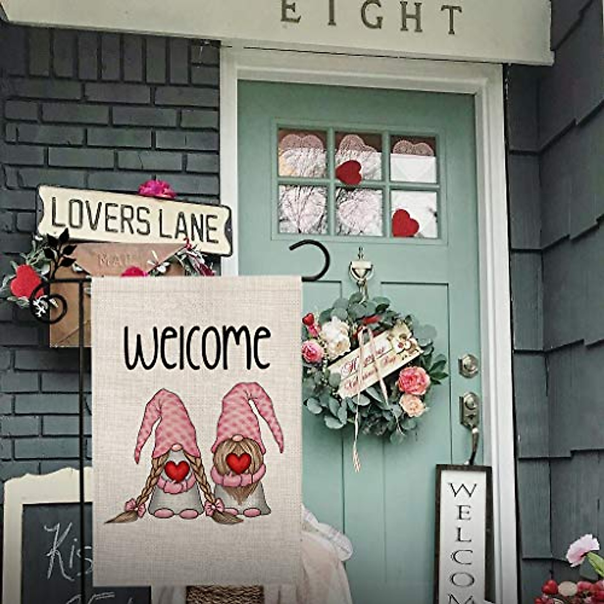 CROWNED BEAUTY Valentines Day Garden Flag 12×18 Inch Vertical Double Sided Valentine Gnome Welcome Flag for Outside Yard Anniversary Wedding Farmhouse Décor CF015-12