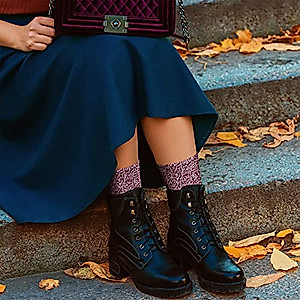 TeenFighter 5 Pairs Upgraded Thick Warm Wool Cotton Women Socks, Knit Cabin Cozy Crew Winter Socks for Girls (Dark Color)