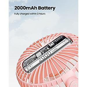 Gaiatop Mini Portable Stroller Fan, Battery Operated Small Clip on Fan, Detachable 3 Speed Rechargeable 360° Rotate Flexible Tripod Handheld Desk Cooling Fan for Car Seat Crib Treadmill Travel Pink